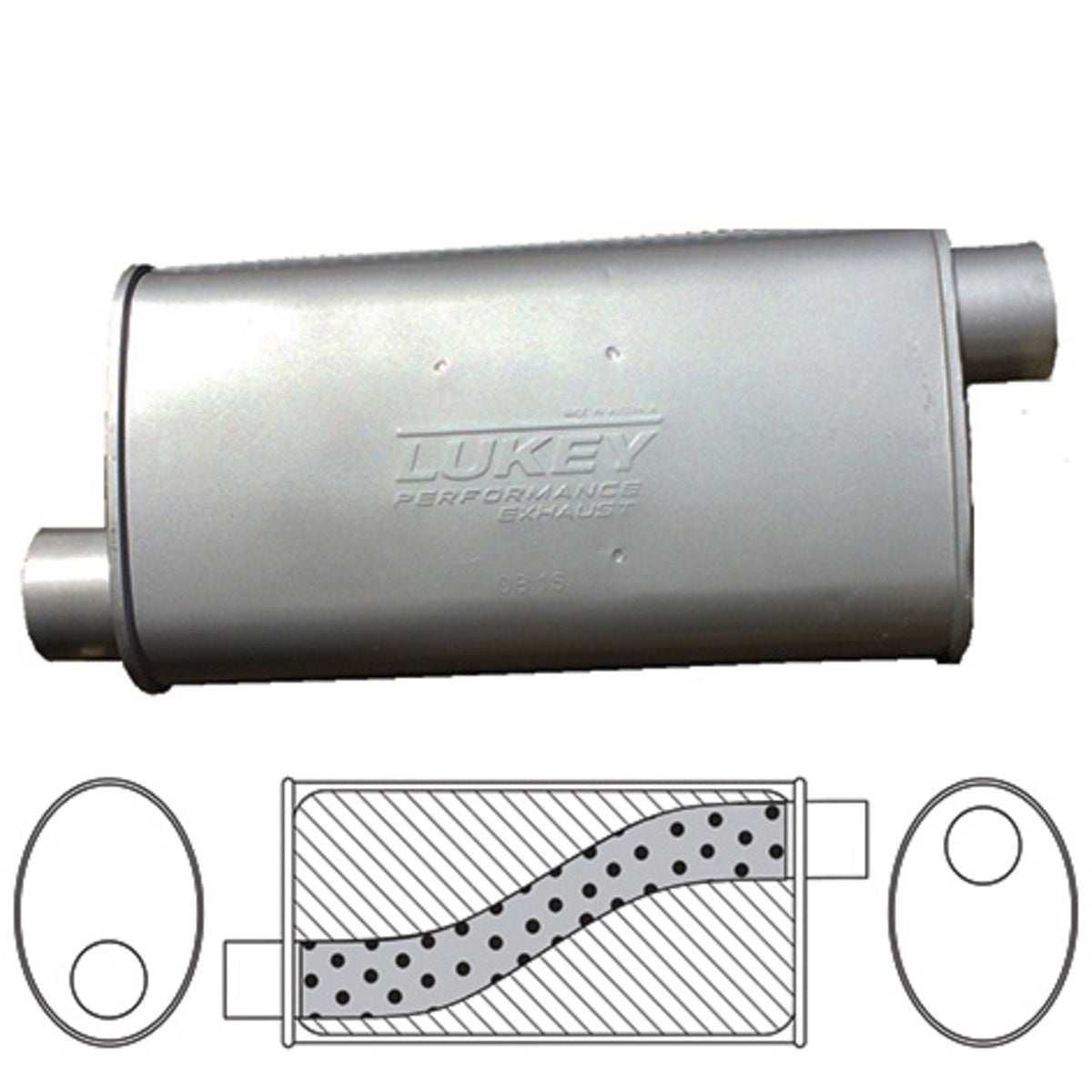 Lukey - 2 1/2" ID - Oval Muffler - 16" Long x 8" Wide x 4" High - Offs ...